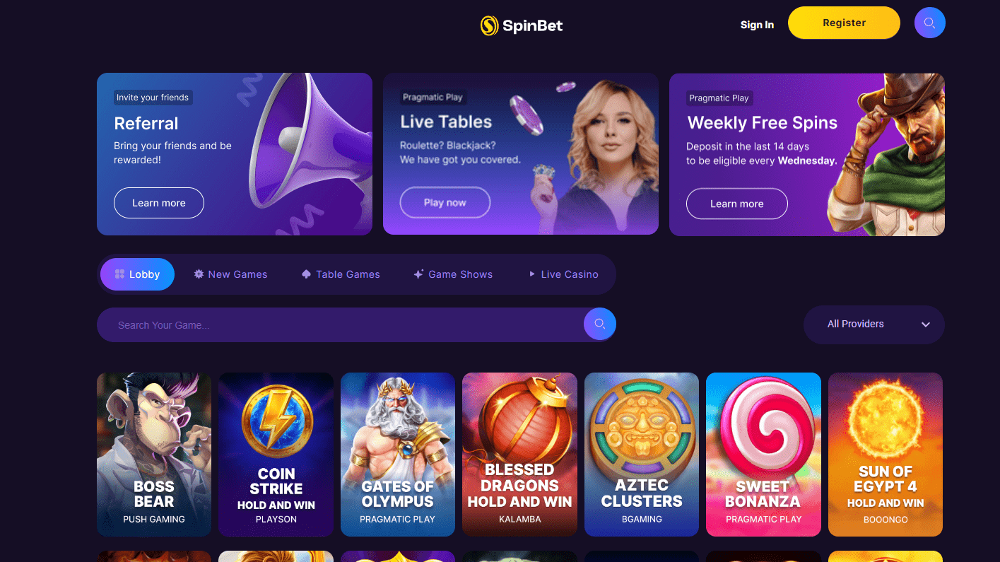 SpinBet Casino Games to Play at Casino Section - Spinbet NZ